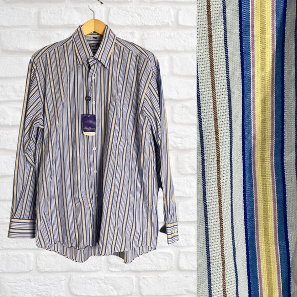 Alan Flusser | Shirts | Nwt Mens Alan Flusser Blue Vertical Striped Button Down Collared Dress ...
